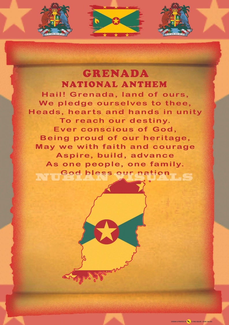 Grenada National Anthem Poster - A3 Size - Etsy