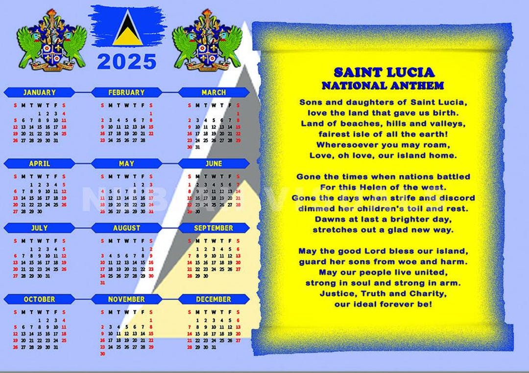 St Lucia National Anthem A3 2024 Calendar - Etsy