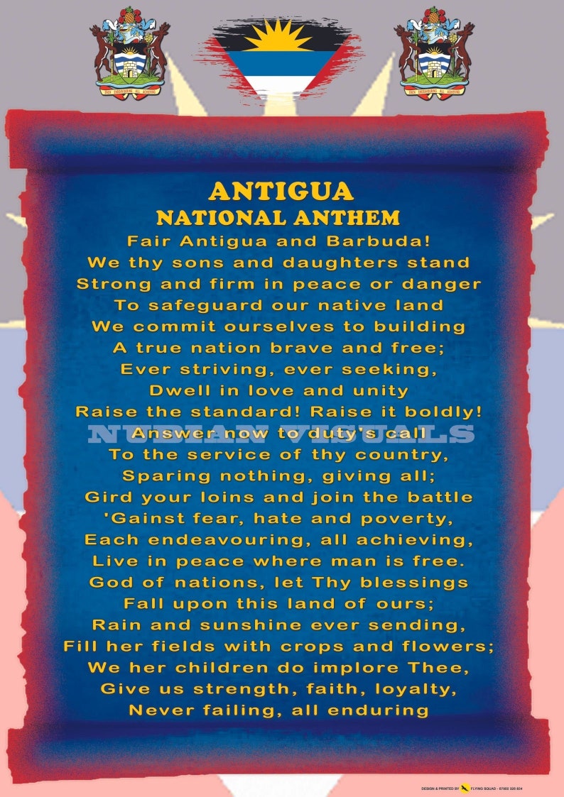 Antigua National Anthem Poster - A3 Size - Etsy