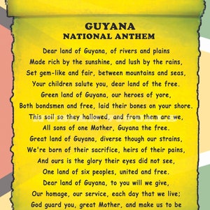 Guyana National Anthem Poster - A3 Size - Etsy