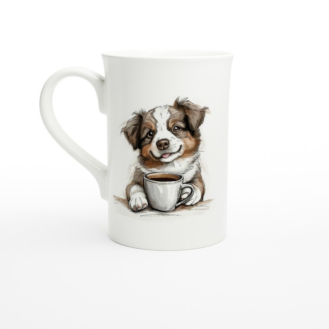 Border Collie I Coffee Pups Dog Series White 10oz Porcelain Slim Mug ...