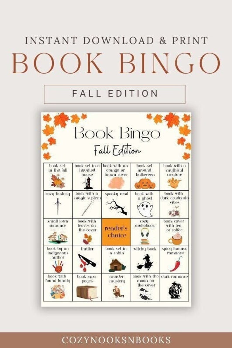 Cozy Fall Book Bingo | Printable TBR Reading Challenge | Autumn-themed ...