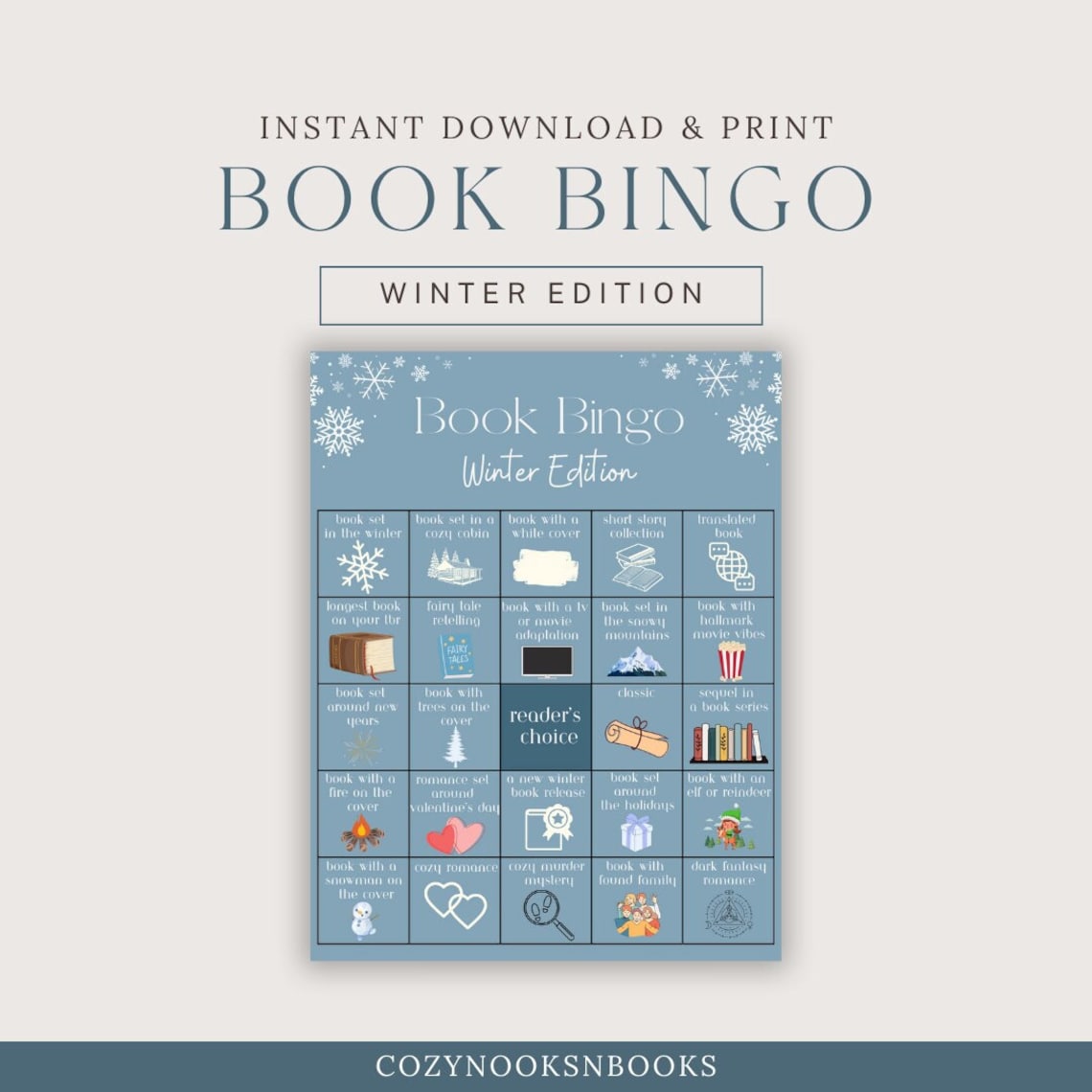 Winter Book Bingo | Printable TBR Reading Challenge | Winter-themed ...
