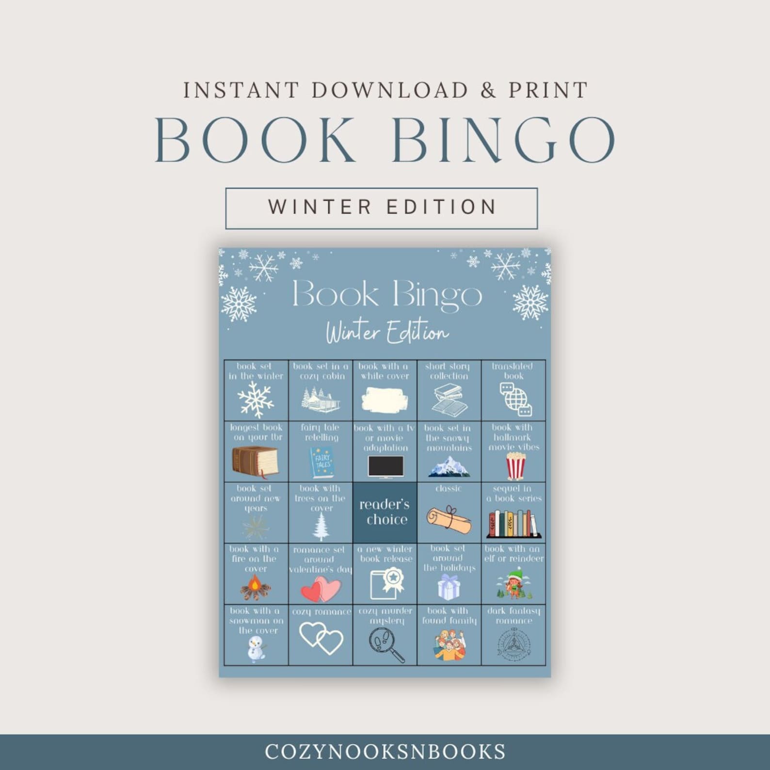 Winter Book Bingo | Printable TBR Reading Challenge | Winter-themed ...