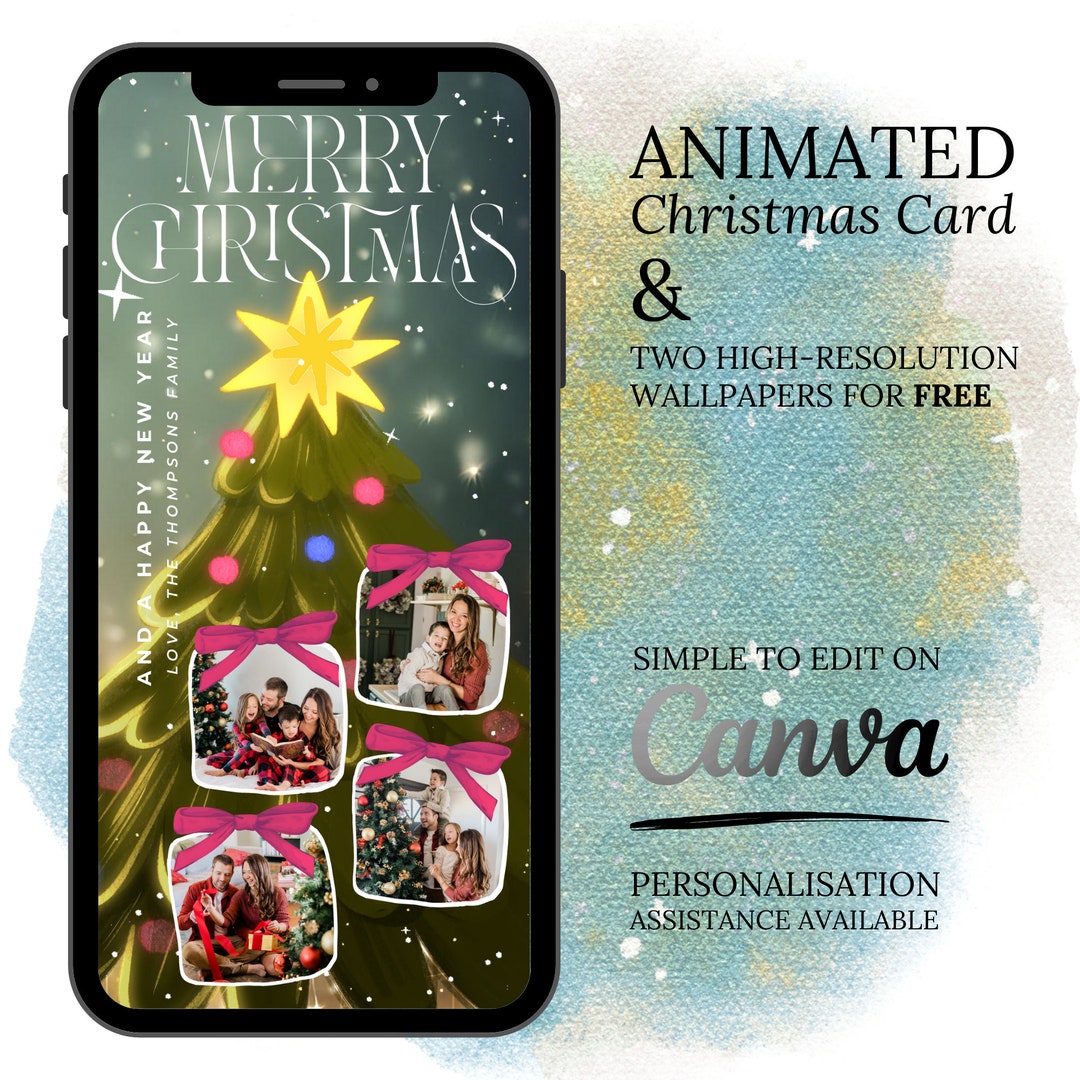 ANIMATED CHRISTMAS CARD Template Canva, Holiday Greeting, Editable ...
