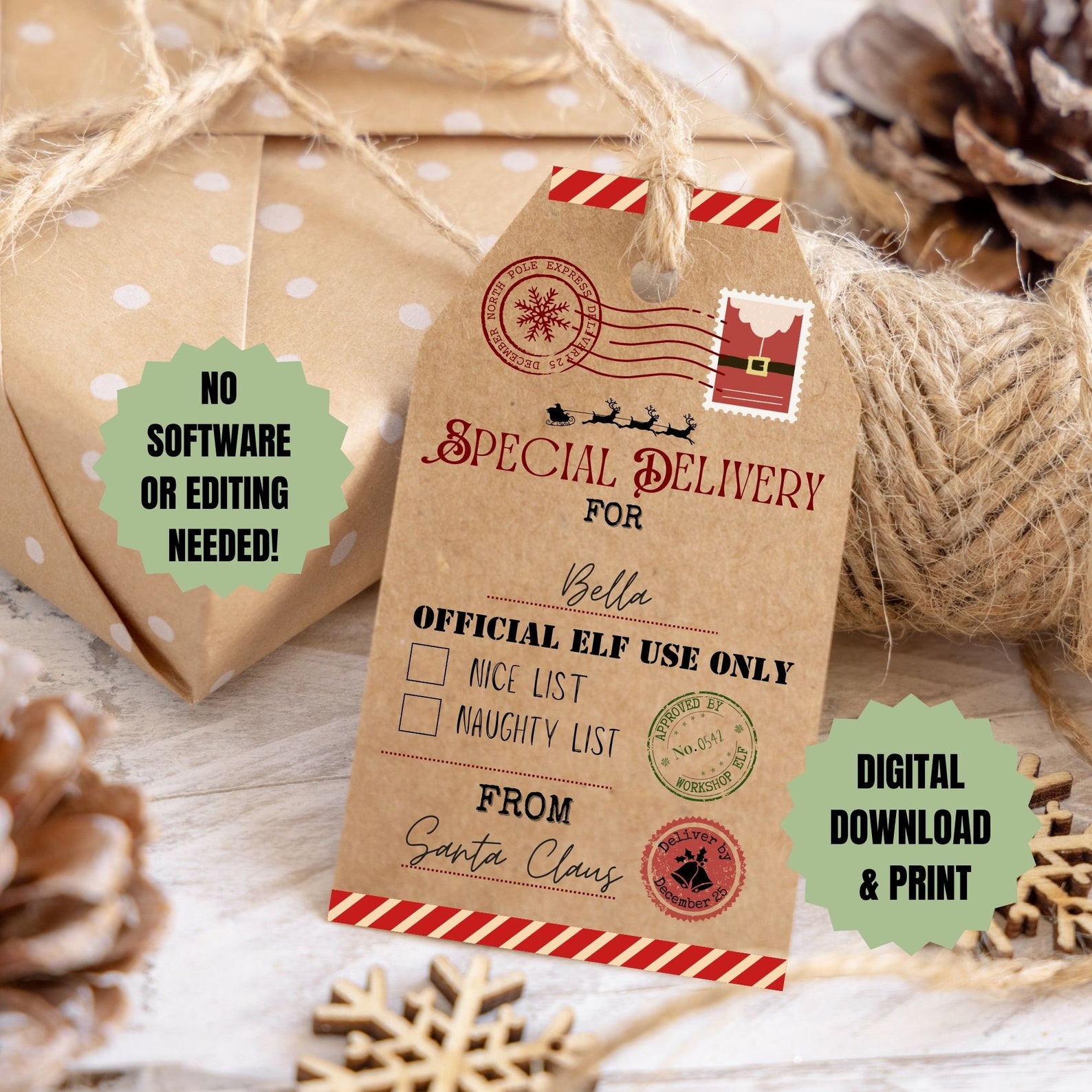 Santa Christmas Gift Tags Template Personalised Kids Christmas Gift ...