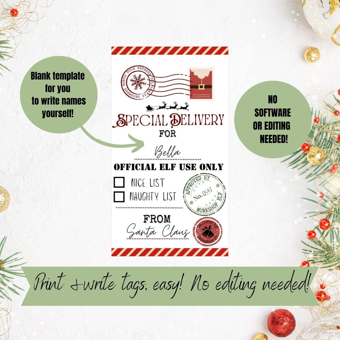 Santa Christmas Gift Tags Template Personalised Kids Christmas Gift ...