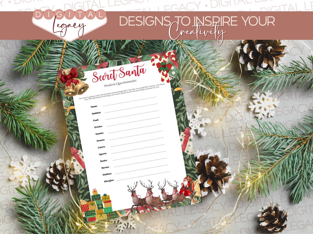 Secret Santa Questionnaire Digital Christmas Holiday Party - Etsy