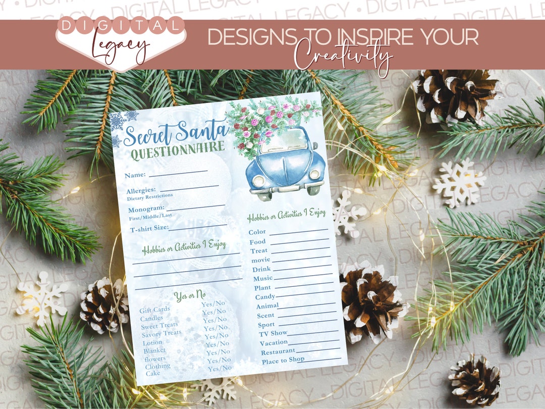 Secret Santa Questionnaire Digital Christmas Holiday Party File Instant ...