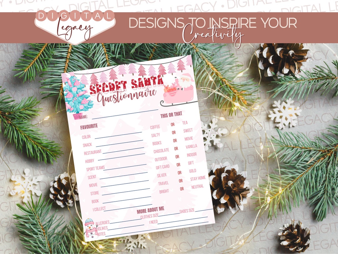 Secret Santa Questionnaire Digital Christmas Holiday Party - Etsy