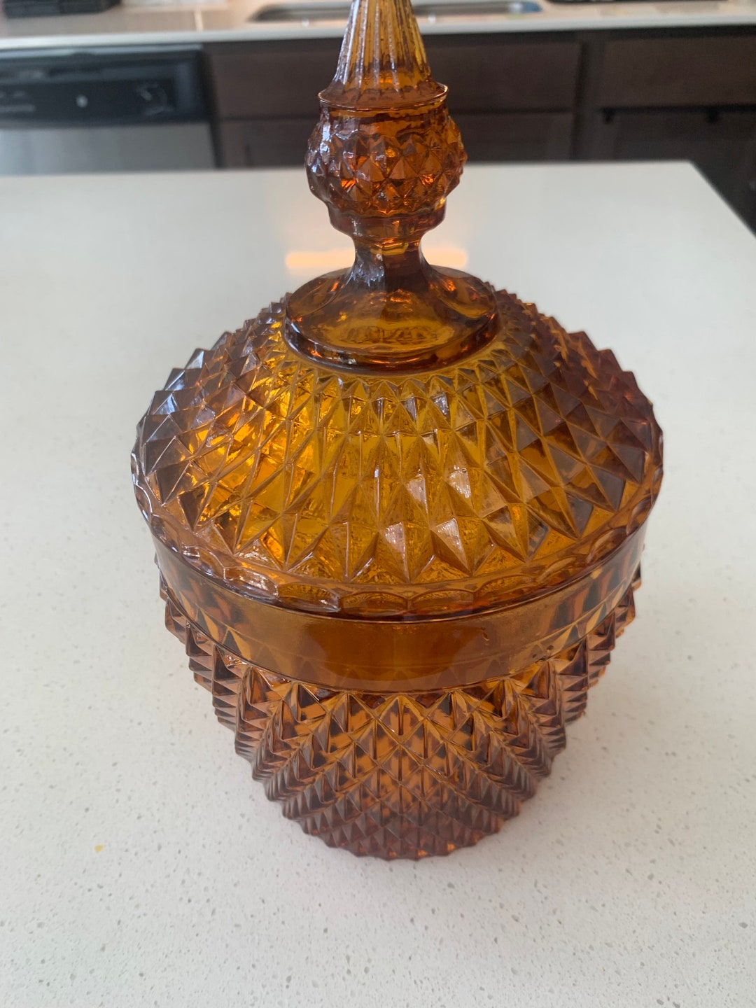 Indiana Glass Diamond Point Amber Cookie Jar - Etsy