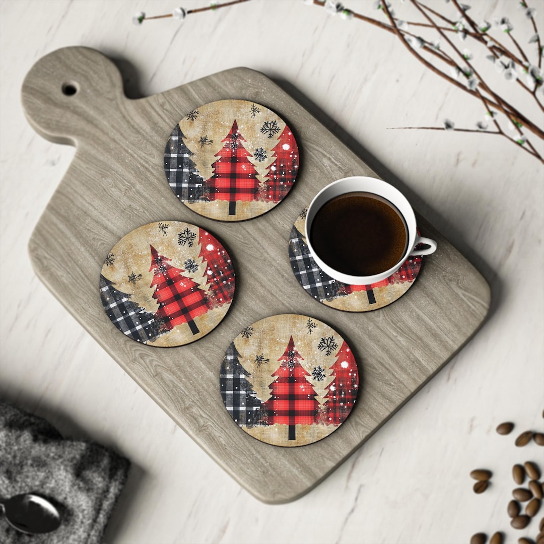 Christmas Tree Coasters, Holiday Drink Coaster Set, Festive Table Decor ...