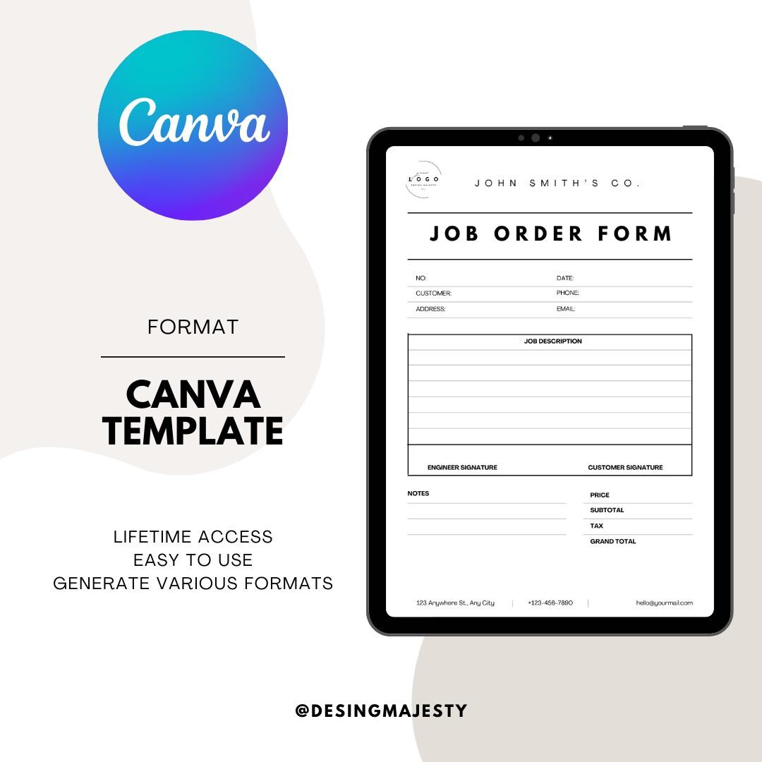 Editable Job Work Order Canva Template | Customizable Small Business ...