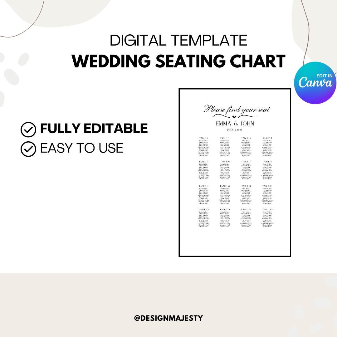 Elegant Wedding Seating Chart Template | Customizable Canva Design for ...