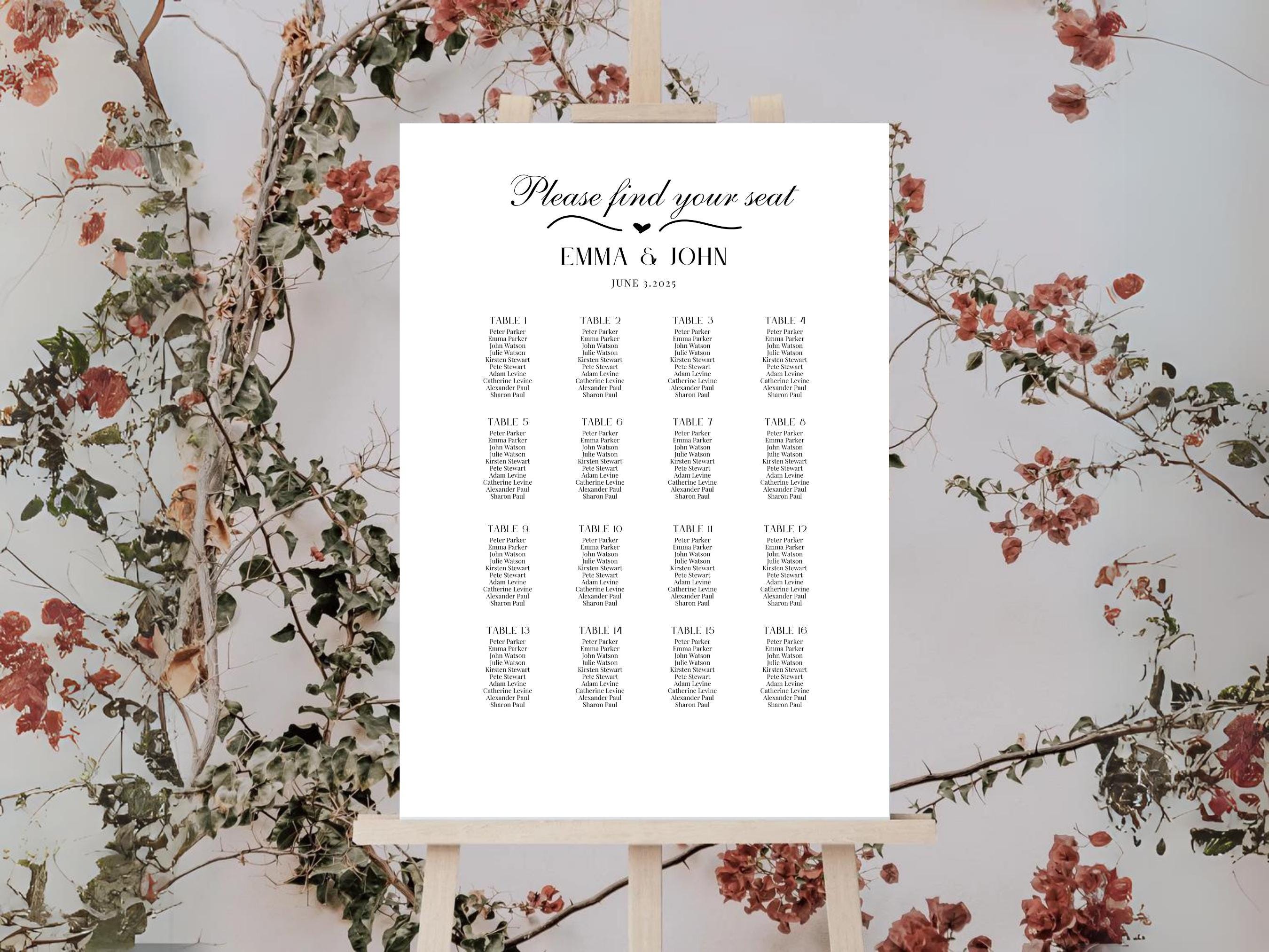Elegant Wedding Seating Chart Template | Customizable Canva Design for ...