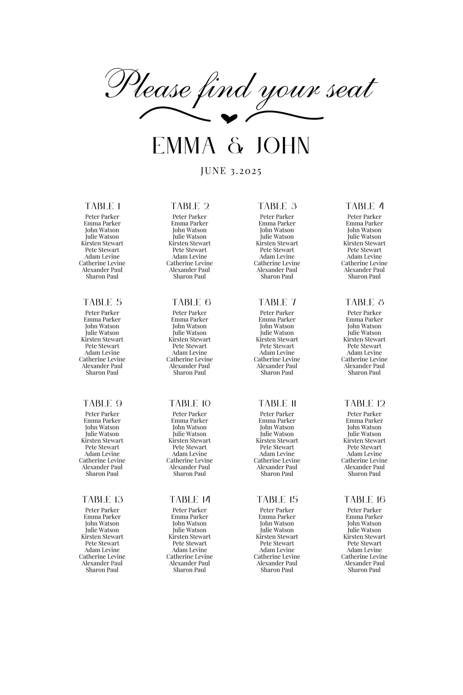 Elegant Wedding Seating Chart Template | Customizable Canva Design for ...