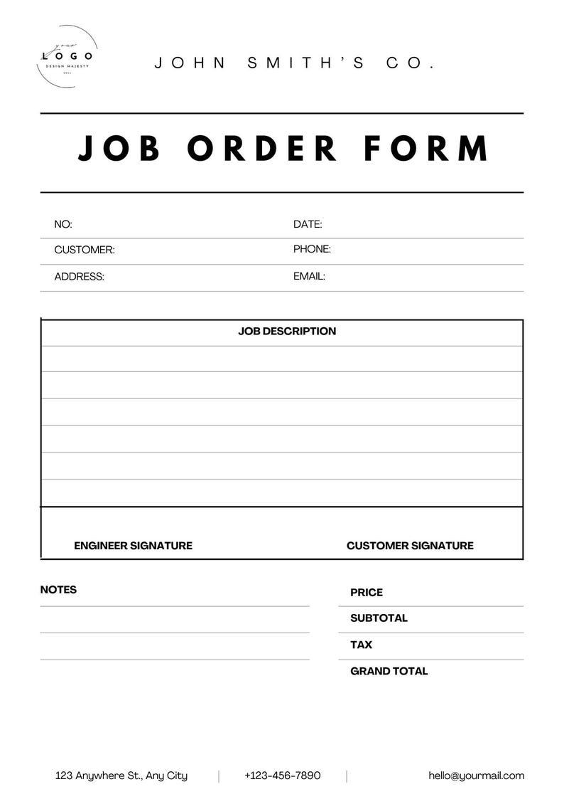 Editable Job Work Order Canva Template | Customizable Small Business ...