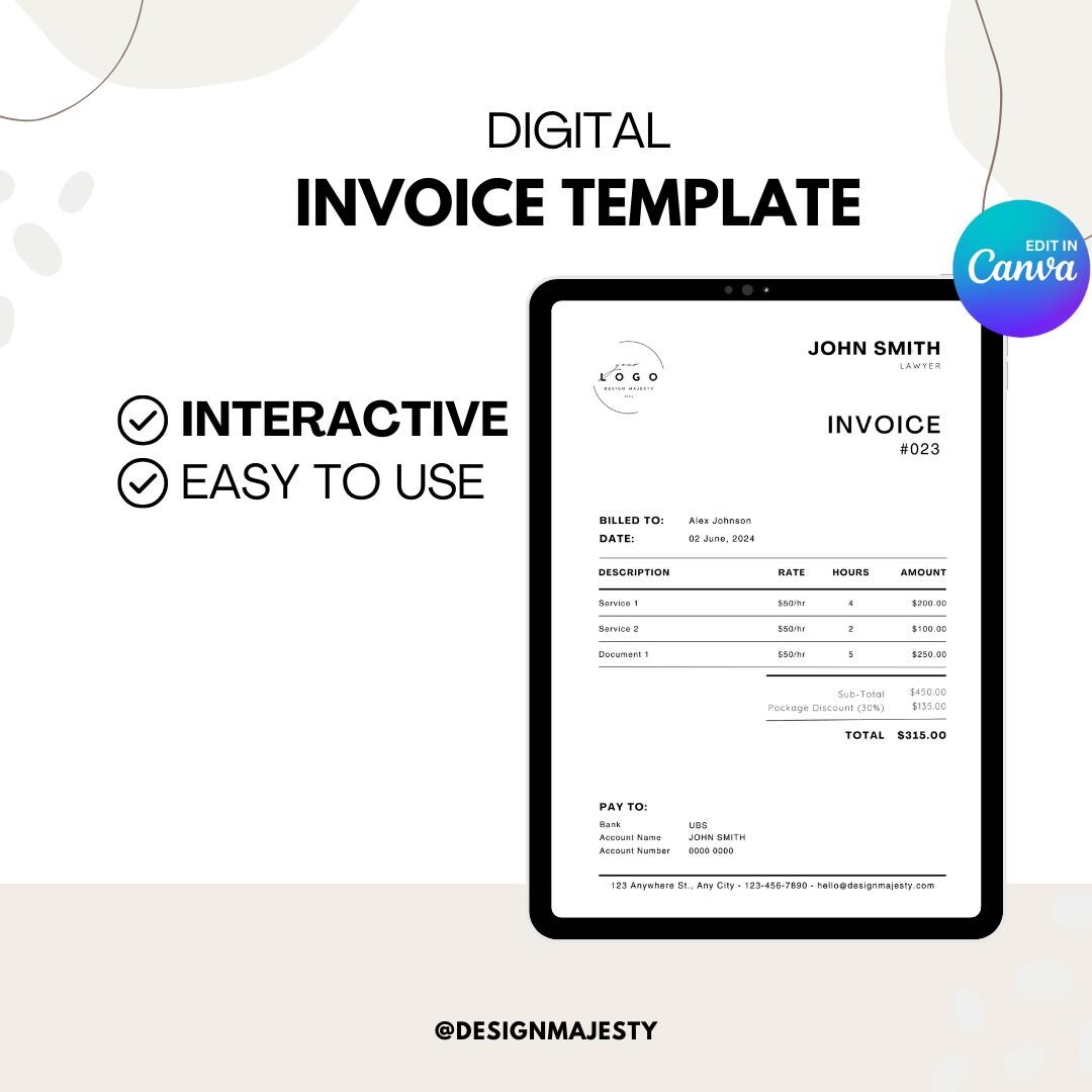 Minimalist Editable Invoice Template | Canva | Small Business Billing ...