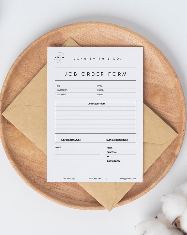 Editable Job Work Order Template: Customizable Invoice for Canva (A4/US ...