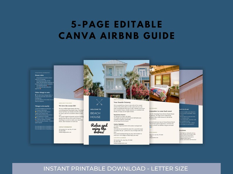 Beach House Welcome Book | Airbnb Rental Guide | Editable Canva ...
