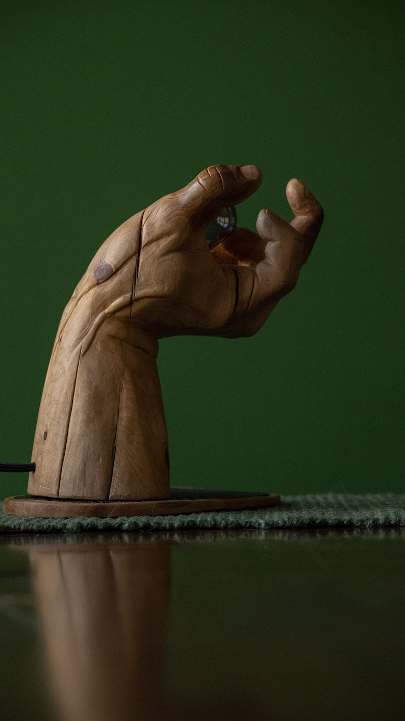 Lumus Hand-carved Wooden Hand Lamp With Bulb - Italian Wild Plum Wood ...