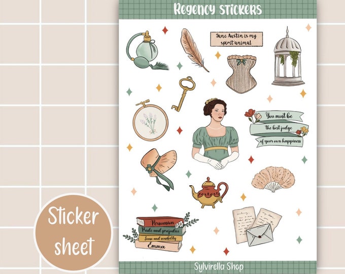 Jane Austen Sticker Sheet - Jane Austen Stickers - Bullet Journal ...