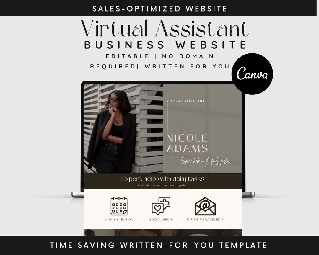 Virtual Assistant Website Template | Canva Website Template | Social ...