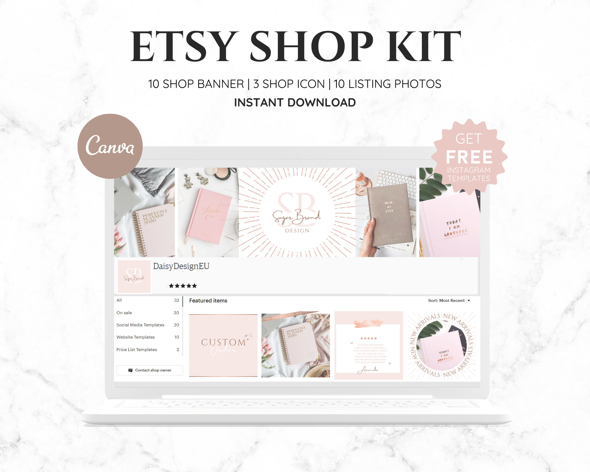 Rose Gold Etsy Shop Kit | Etsy Banner Template | Etsy Shop Banner ...