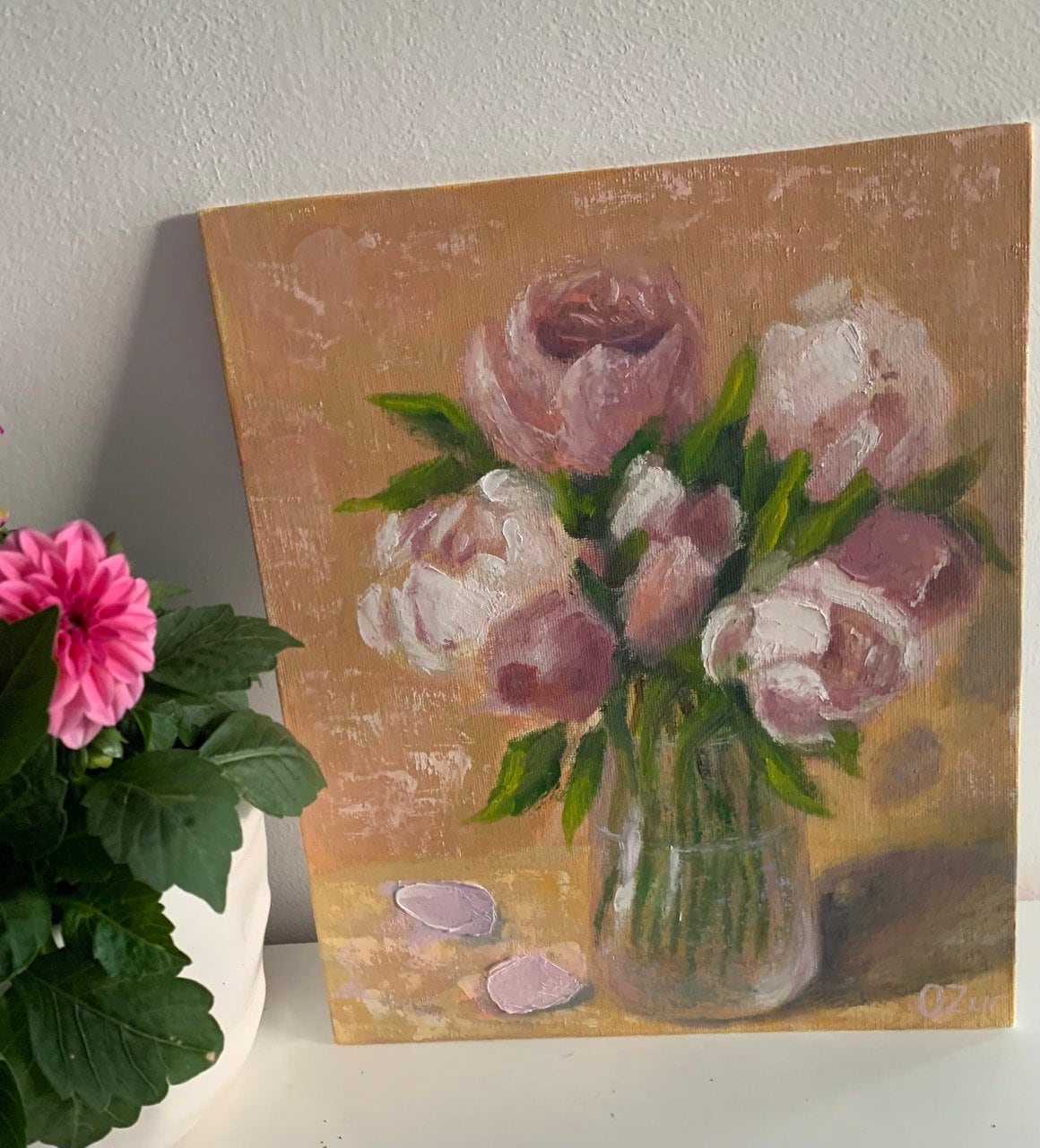 Pink Roses Original Oil Painting Bouquet Flowers Oil Art Poppy Flowers ...