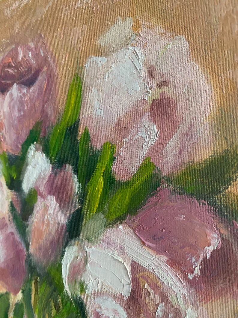 Pink Roses Original Oil Painting Bouquet Flowers Oil Art Poppy Flowers ...