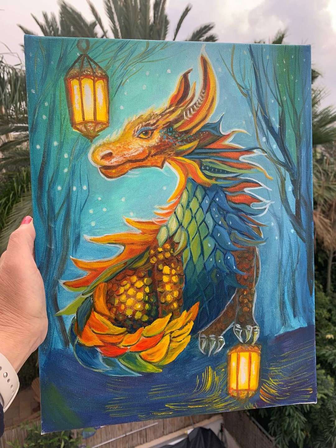 Fairy Tale Dragon Original Oil Painting Magical Forest Wall Art on ...