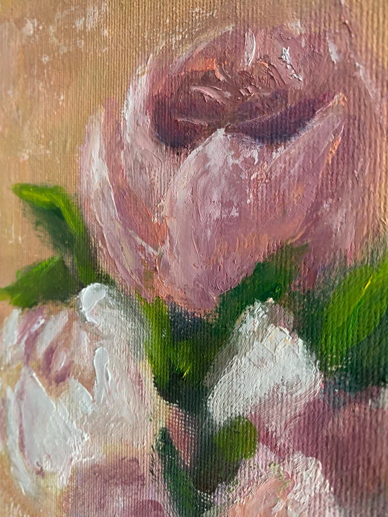 Pink Roses Original Oil Painting Bouquet Flowers Oil Art Poppy Flowers ...