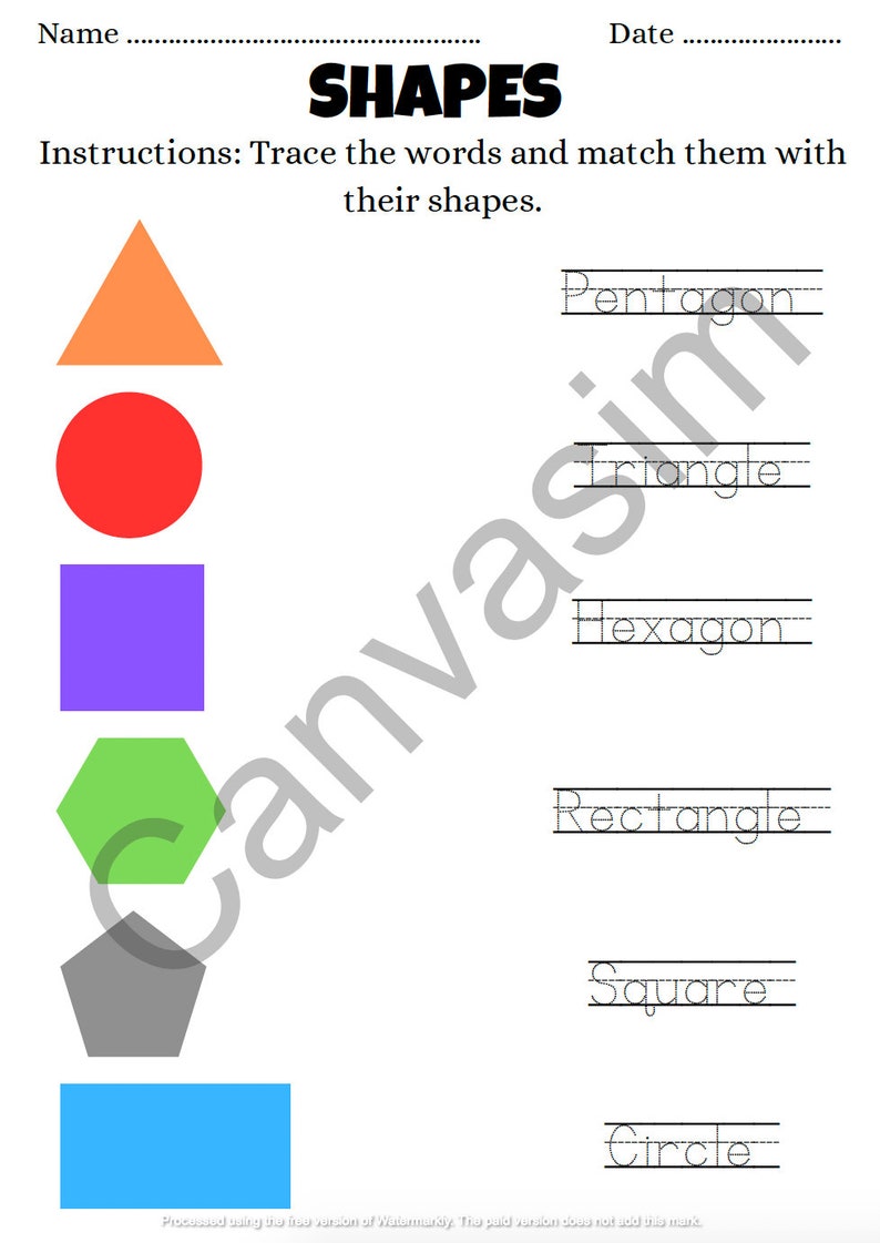 Learning Your Shapes Worksheet (4 Pages) - Etsy