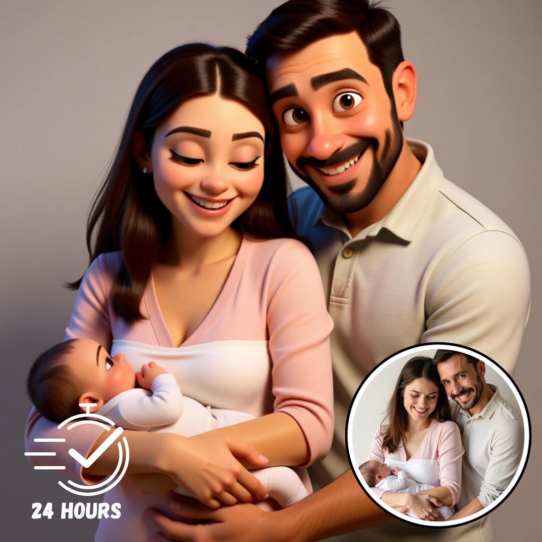Custom Cartoon Family Portrait From Photo, Animated Style Gift (digital ...