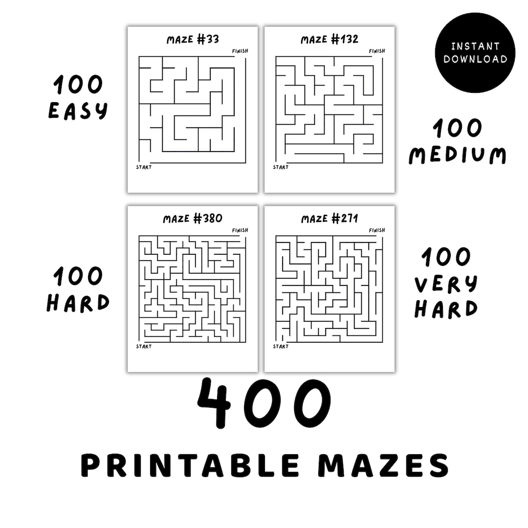 Printable Maze Puzzle Book for Kids, 400 Mazes, Easy to Very Hard, US ...