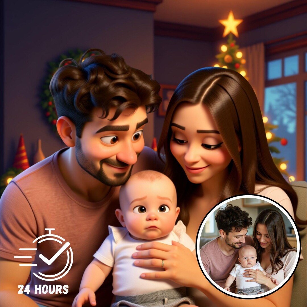 Custom Cartoon Family Portrait, Animated Pixar Style Gift (digital ...