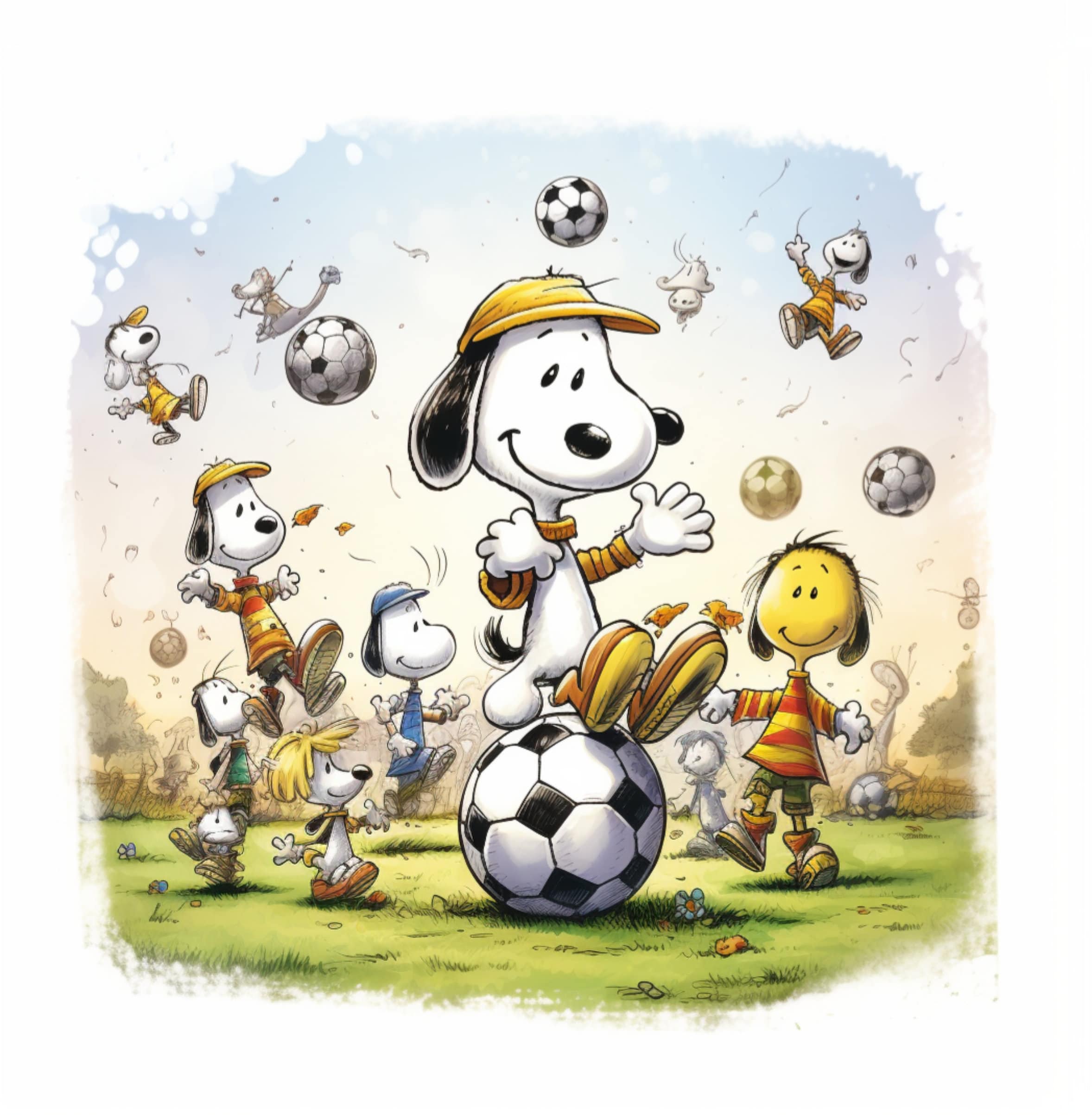 Digital Designs of Cute Snoopy Playing Football With Friends I - Etsy