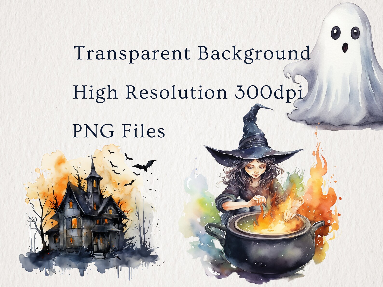 Watercolour Halloween Clipart, 32 PNG Graphics 300dpi, Instant Download ...