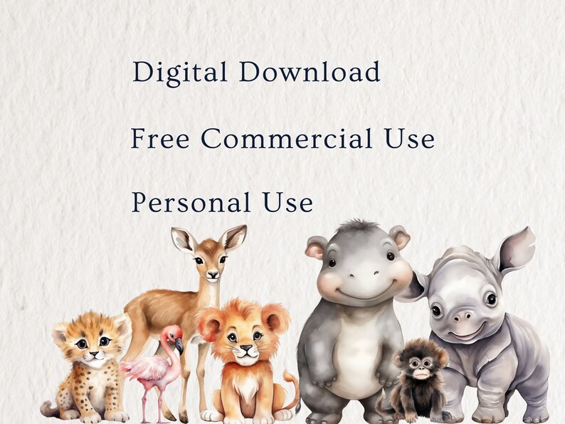 Baby Safari Animals Clipart, Watercolour, Clipart for Commercial Use ...