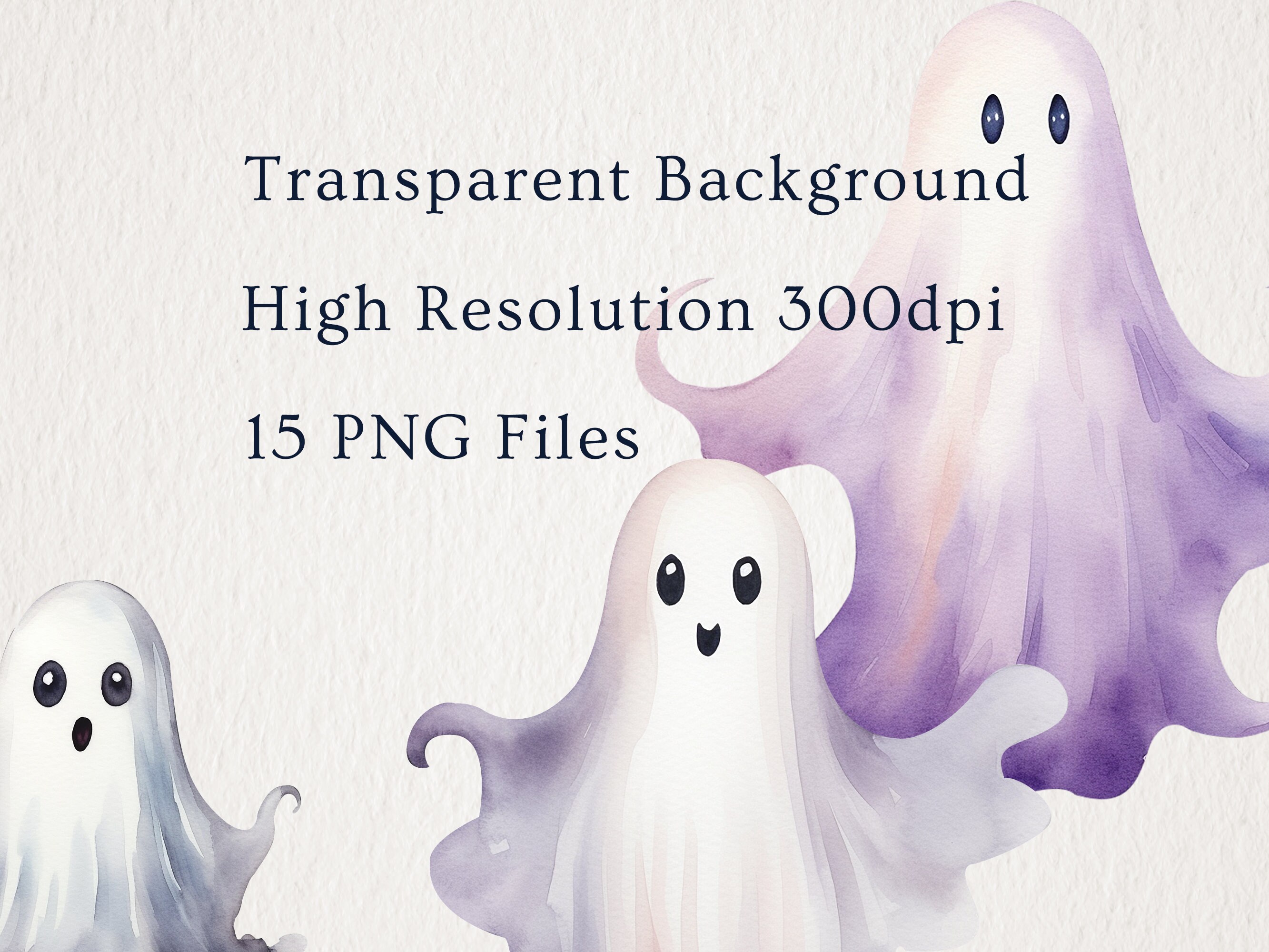 Halloween Watercolour Ghosts Transparent PNG Clipart for Commercial Use ...