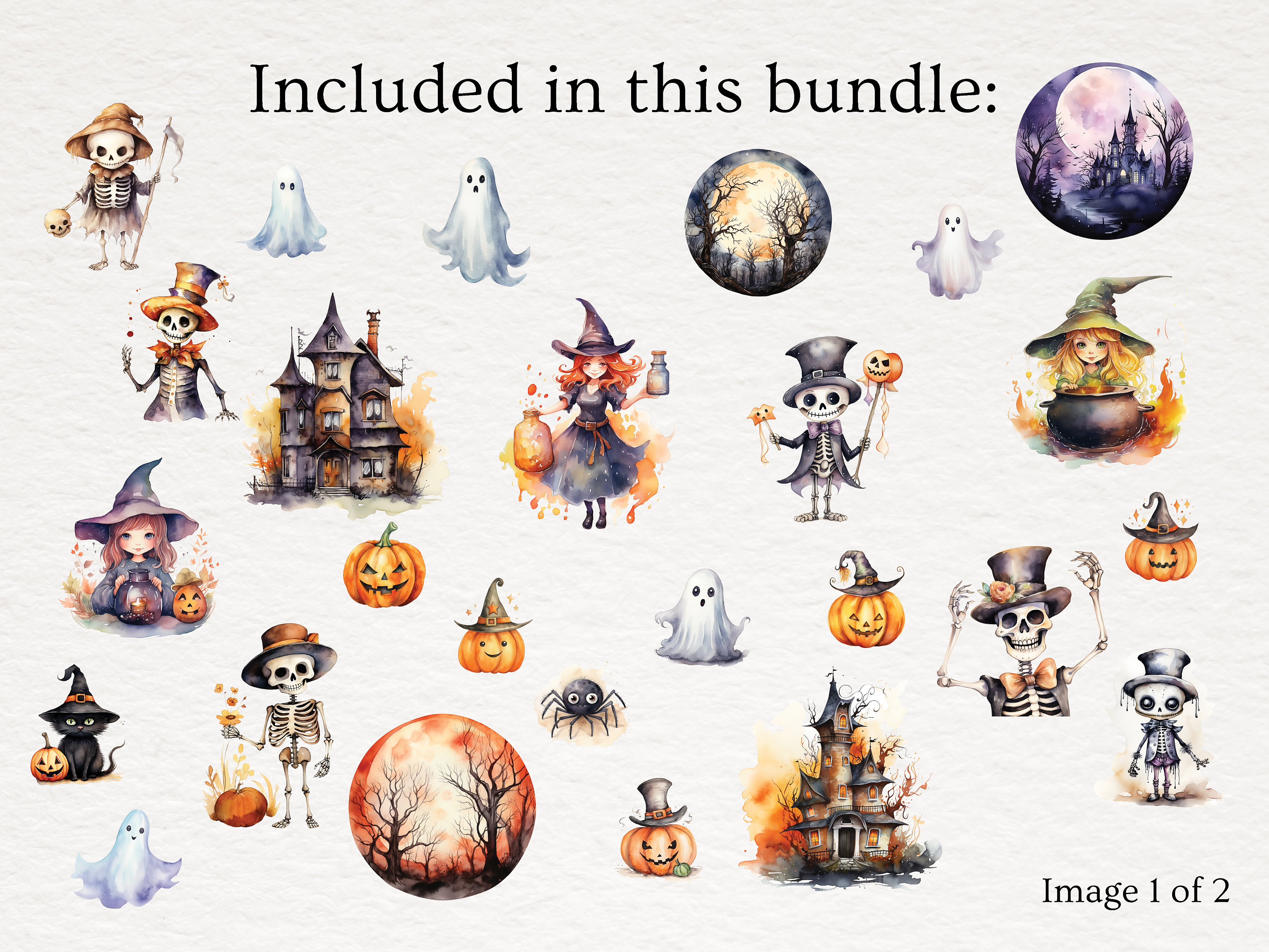 Complete Halloween Watercolour Clipart Bundle, 52 PNG 300dpi, Instant ...