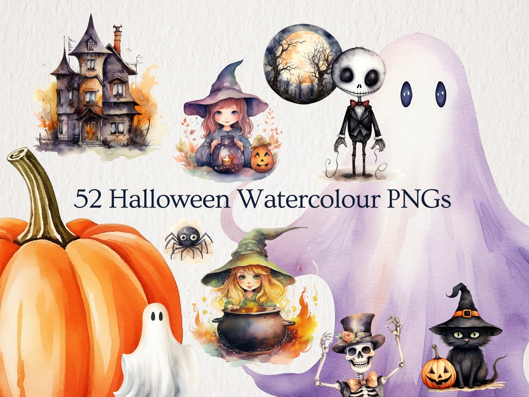Complete Halloween Watercolour Clipart Bundle, 52 PNG 300dpi, Instant ...