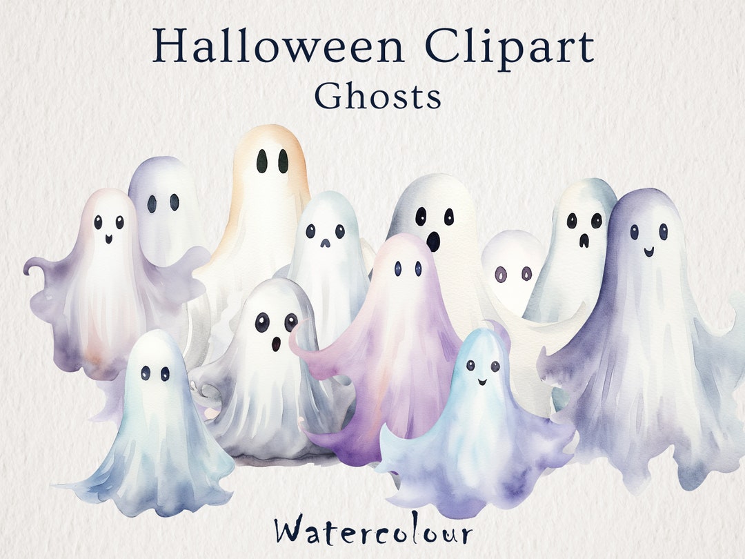 Halloween Watercolour Ghosts Transparent PNG Clipart for Commercial Use ...