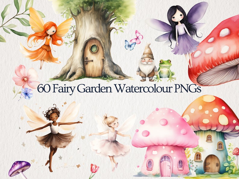Complete Fairy Garden Watercolour Clipart Bundle, 60 PNG 300dpi ...