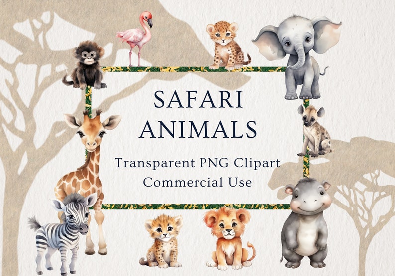Baby Safari Animals Clipart, Watercolour, Clipart for Commercial Use ...