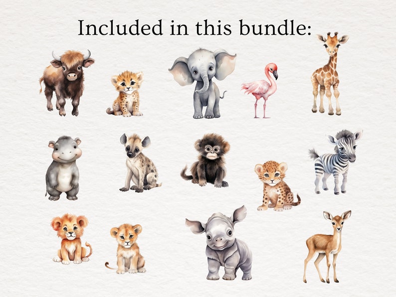 Baby Safari Animals Clipart, Watercolour, Clipart for Commercial Use ...