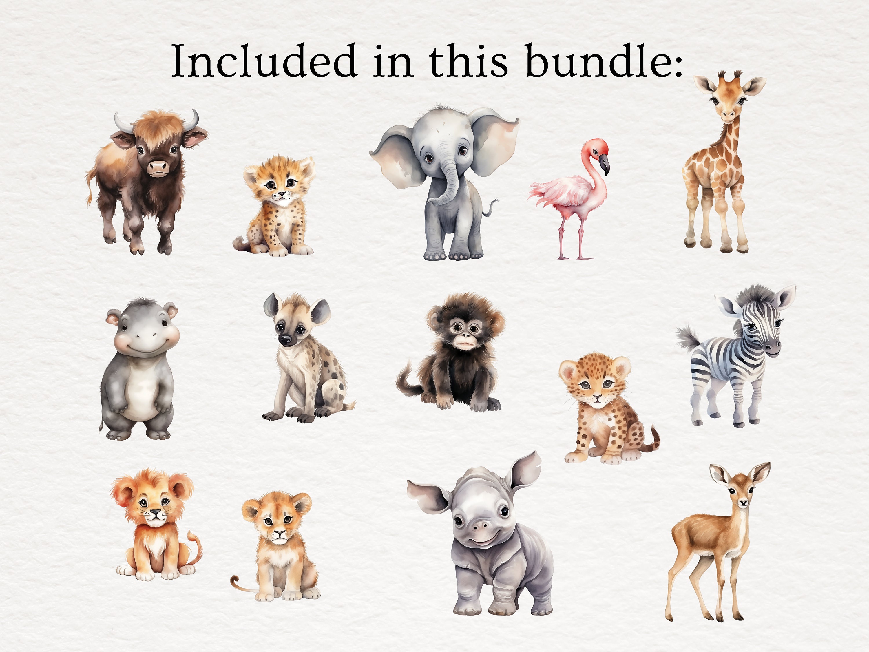 Baby Safari Animals Clipart, Watercolour, Clipart for Commercial Use ...