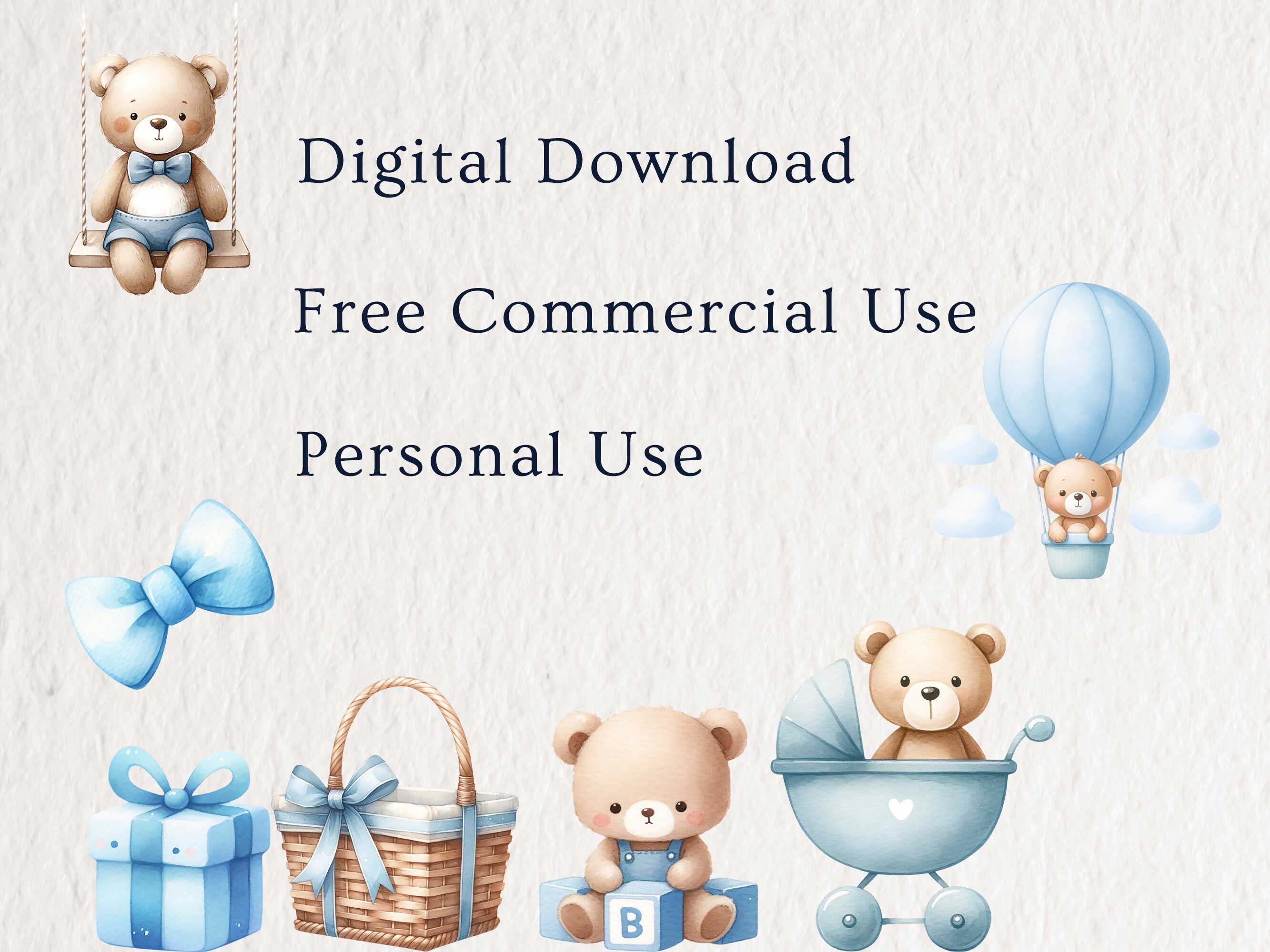 Cute Teddy Bear Watercolour Cliparts, Baby Shower for a Boy, 20 ...