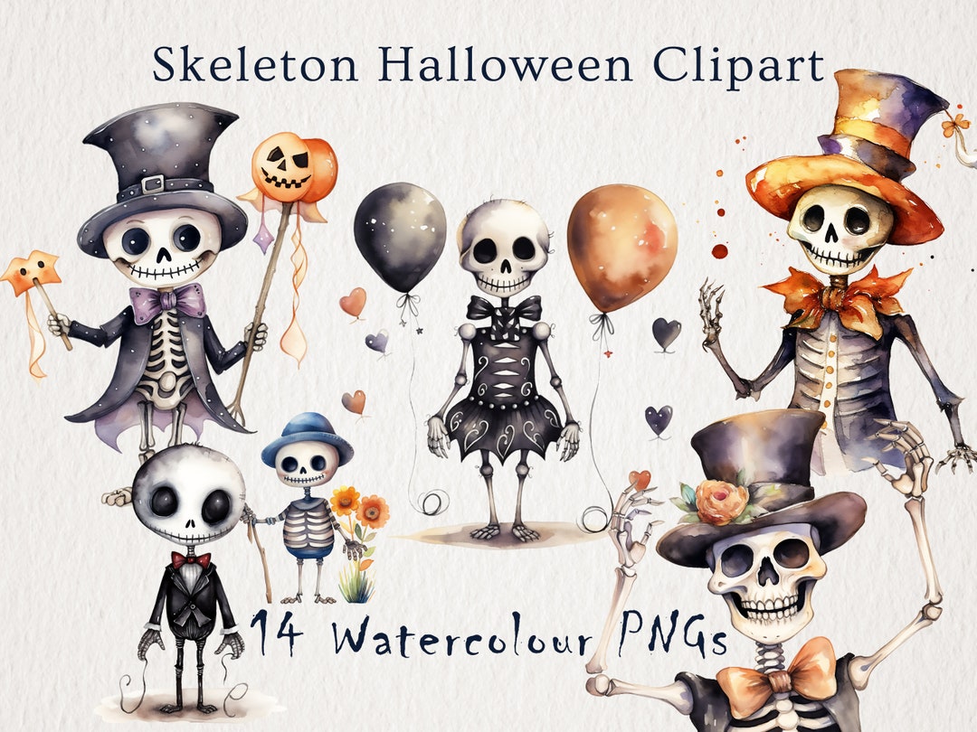 Skeleton Halloween Watercolour Transparent PNG Clipart for Commercial ...