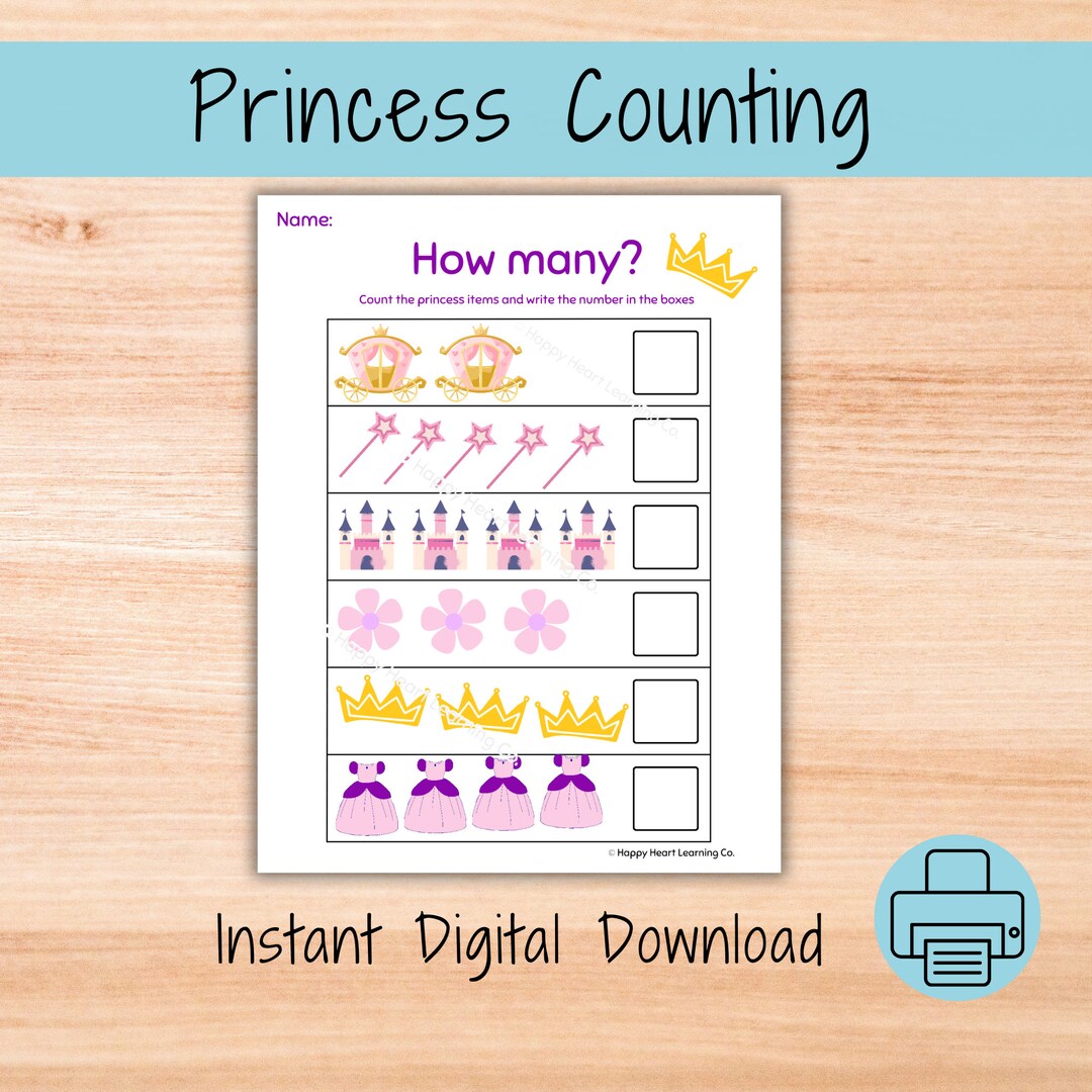 PRINCESS COUNTING WORKSHEET - Etsy